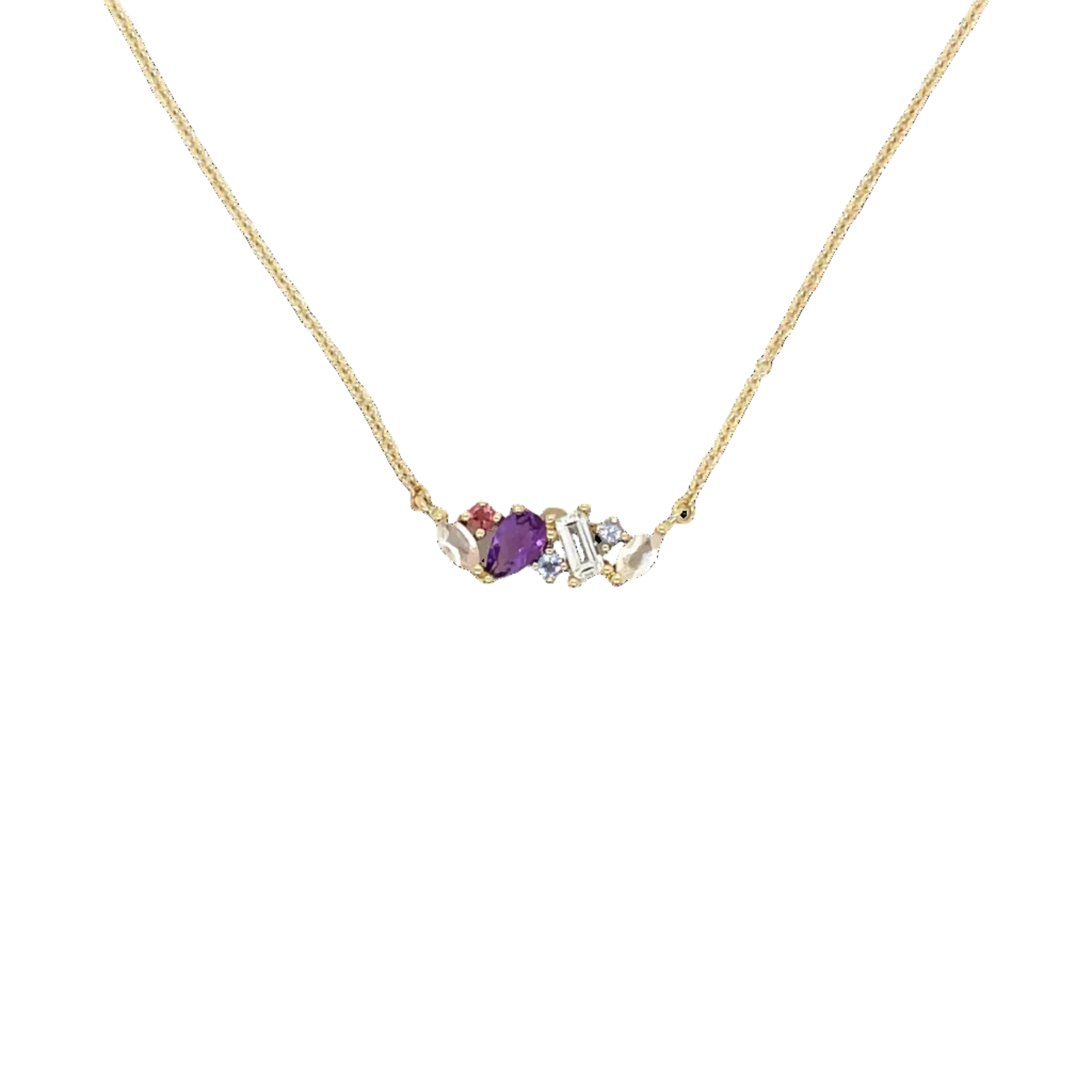 9ct Yellow Gold Multi-Coloured Stone Necklace