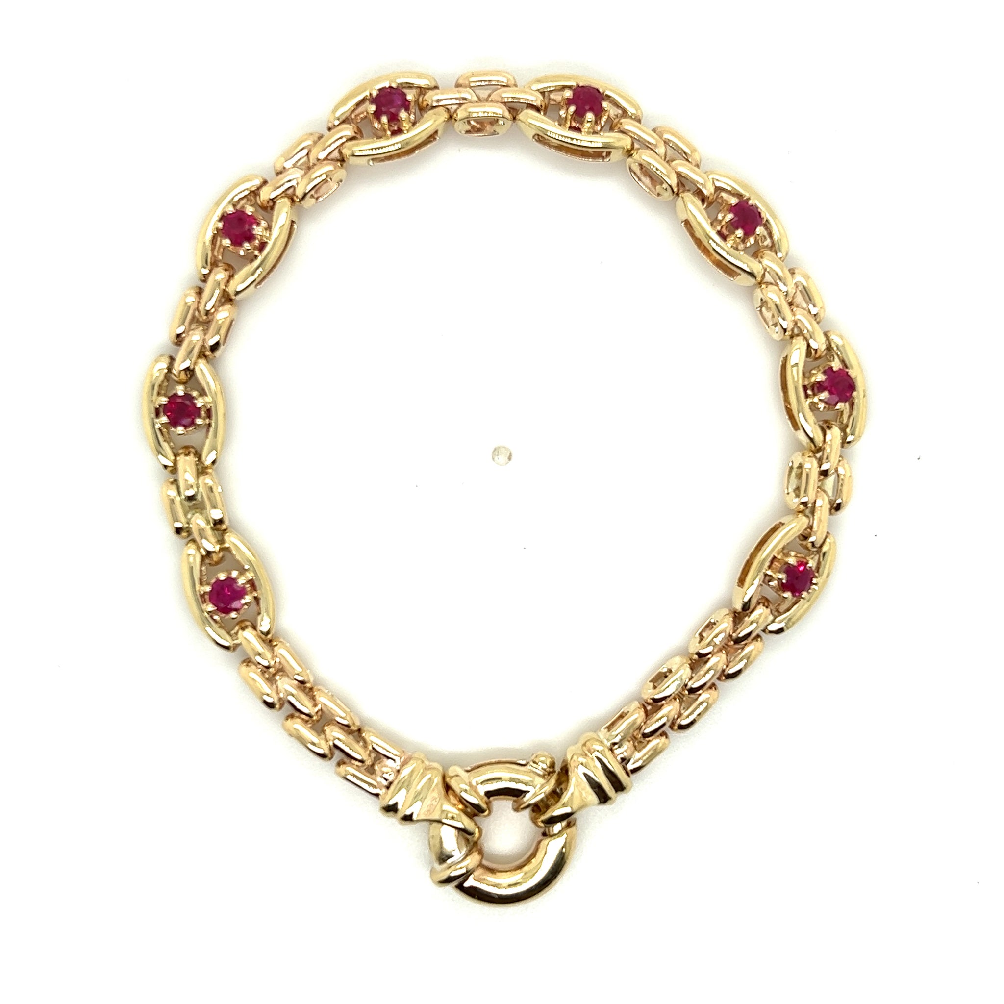 9ct yellow gold Burmese ruby bracelet.